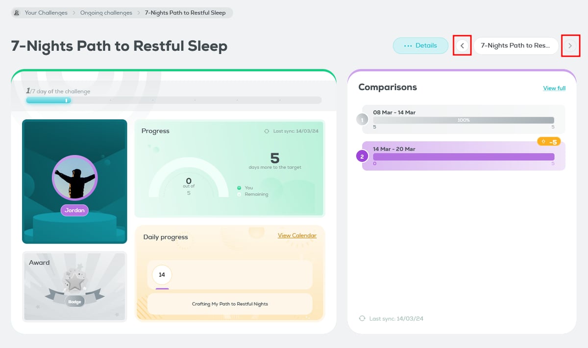 Check the progress within a self-challenge - Wellics