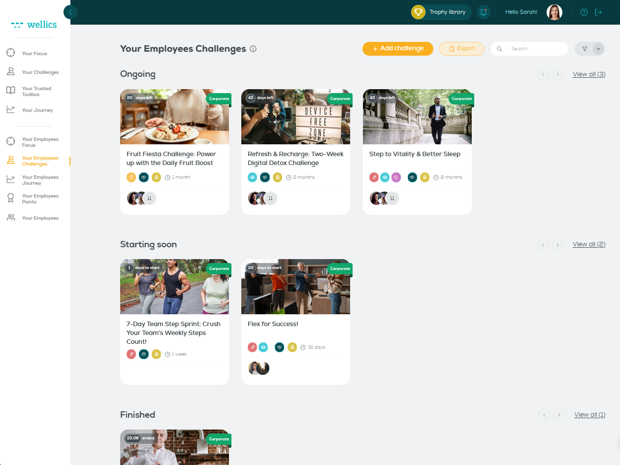 View the challenges that are available to your employees - Wellics